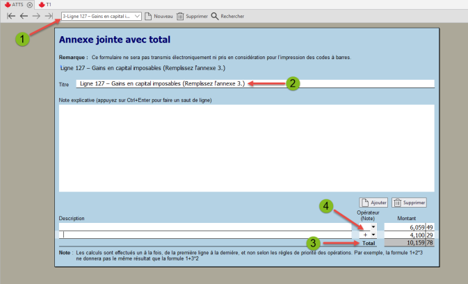 Les notes et annexes jointes