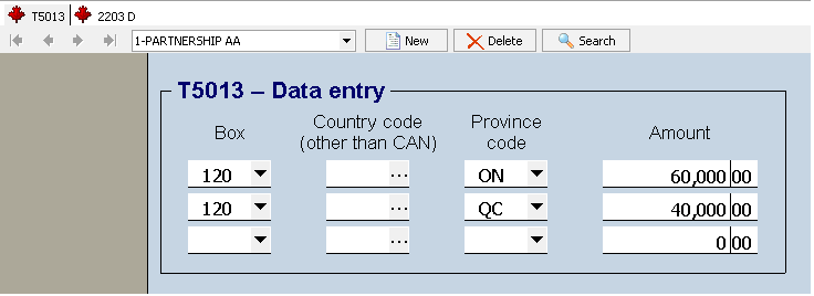 T2203 – Automatic allocation to each jurisdiction