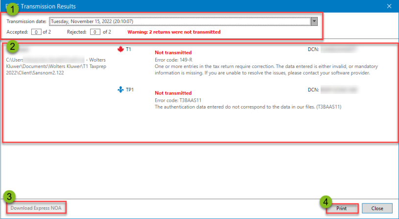 EFILE Transmission Results